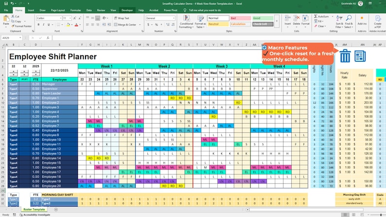 Excel Employee Roster Template: Australian Business Planner (4, 6, 8 ...