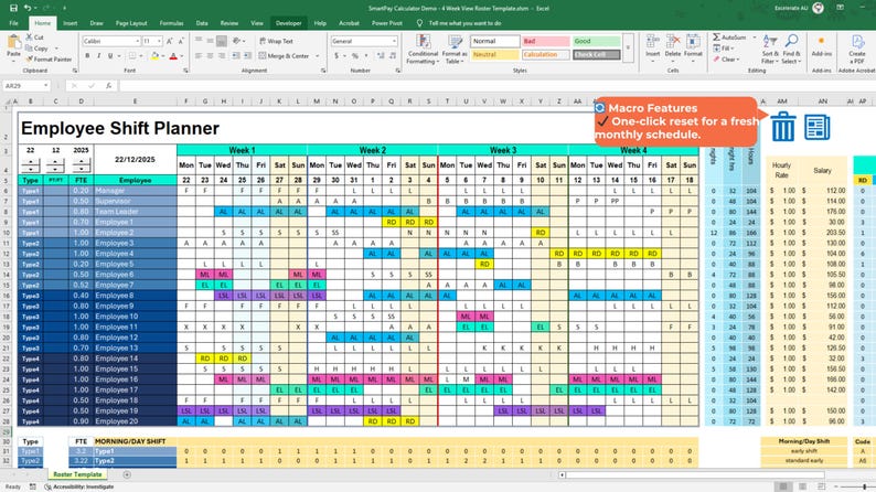 Excel Employee Shift Roster Template | 4, 6 & 8‑week Rotating Schedule ...