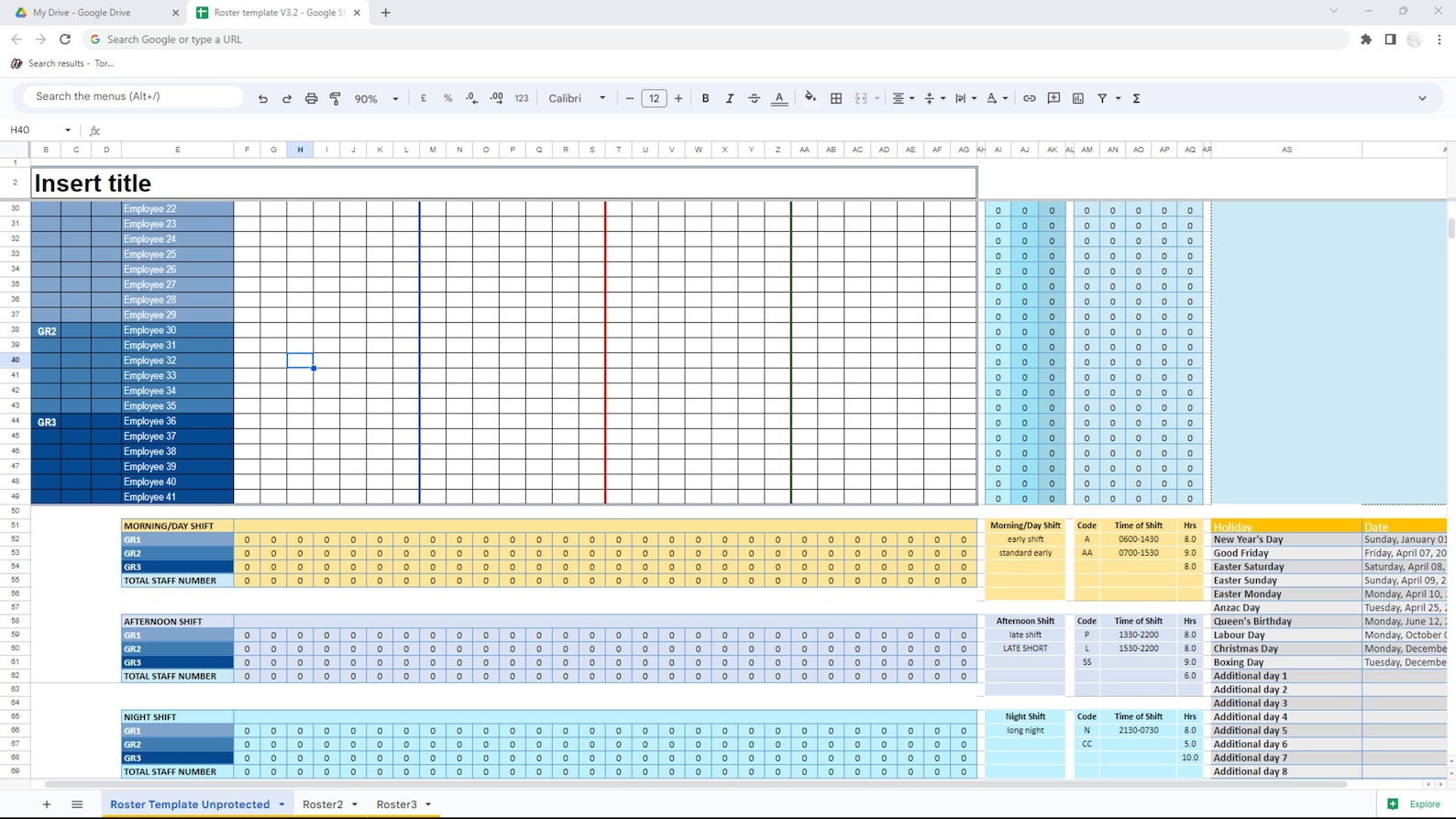 Google Sheets Employee Rostering Template for Customizable Shift Codes ...