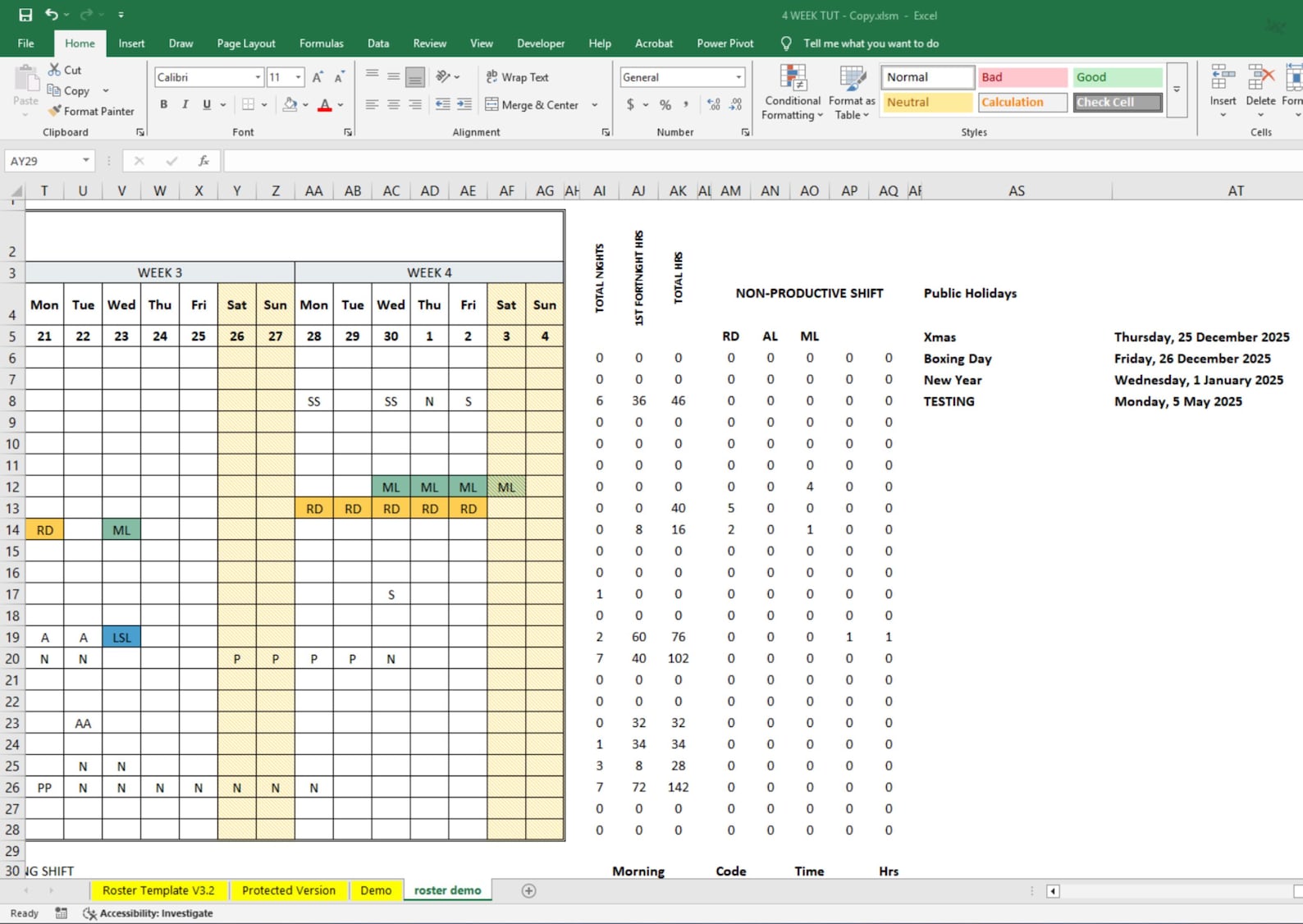 Excel Roster Template Video Tutorial + Practice File | 4‑week Employee ...