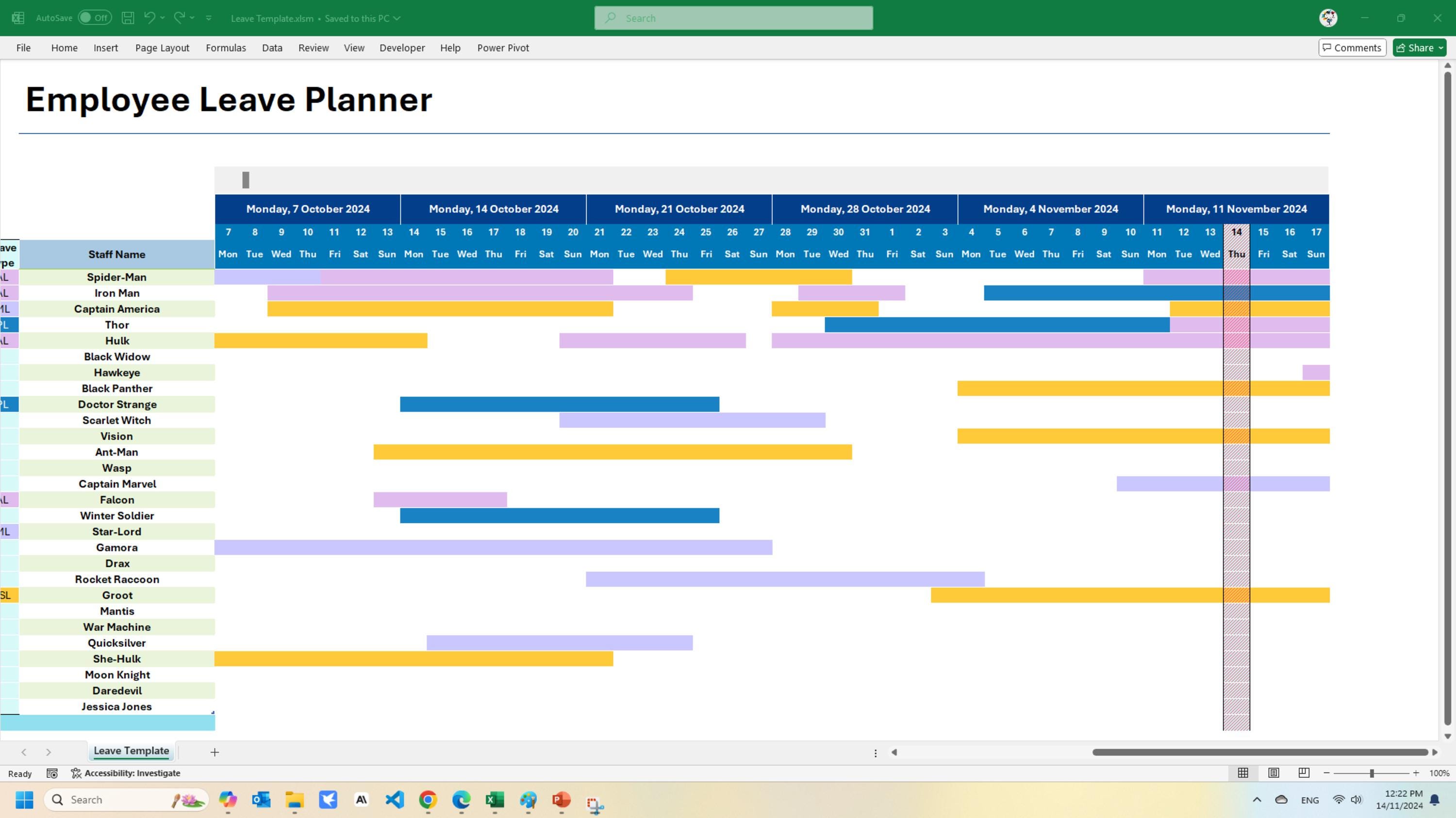 Customizable Excel Employee Leave Tracker Template | Staff Leave ...
