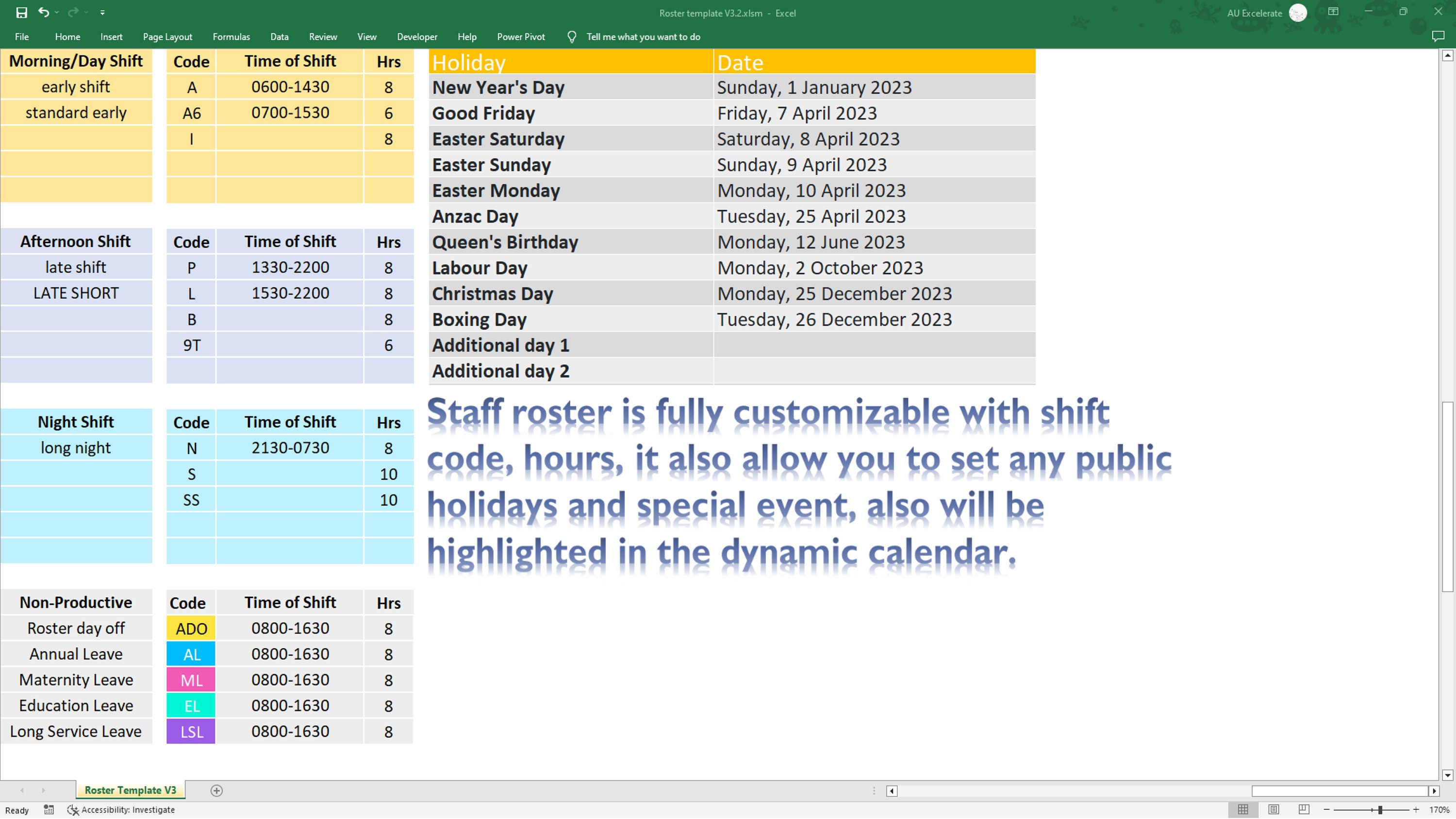 Professional Excel Roster Template: Rotating Shift Planner for Staff ...