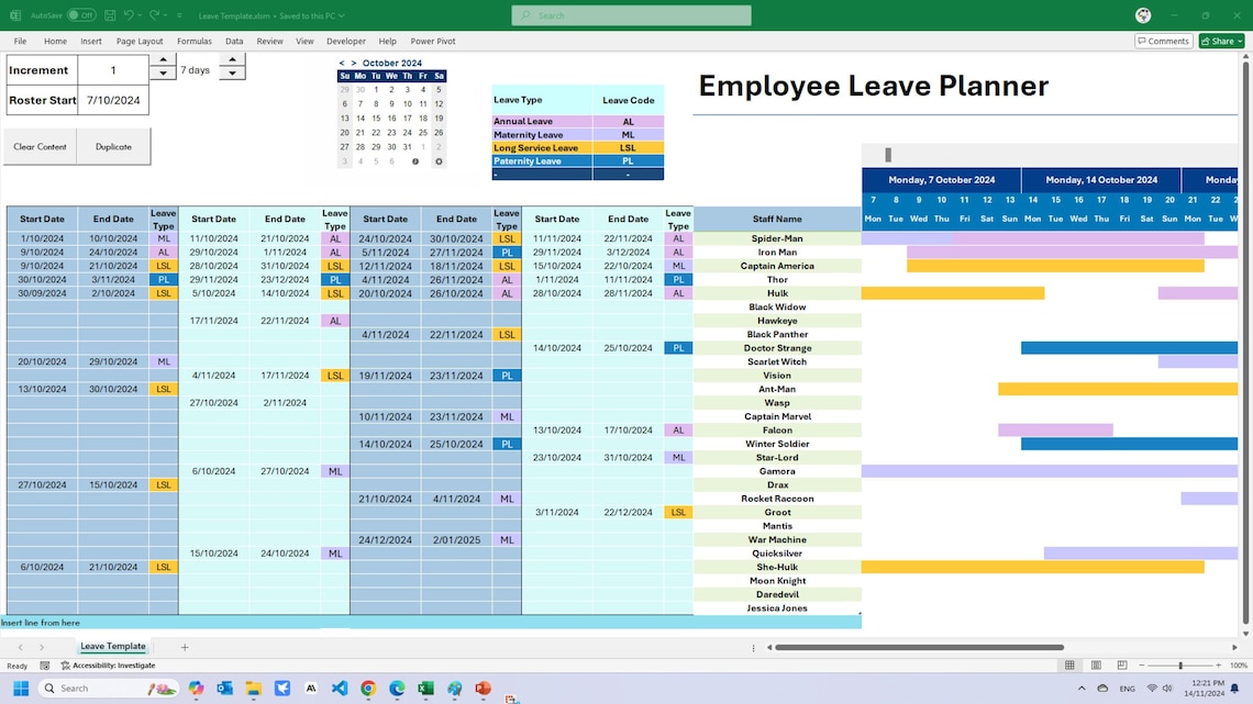 Customizable Excel Employee Leave Tracker Template | Staff Leave ...