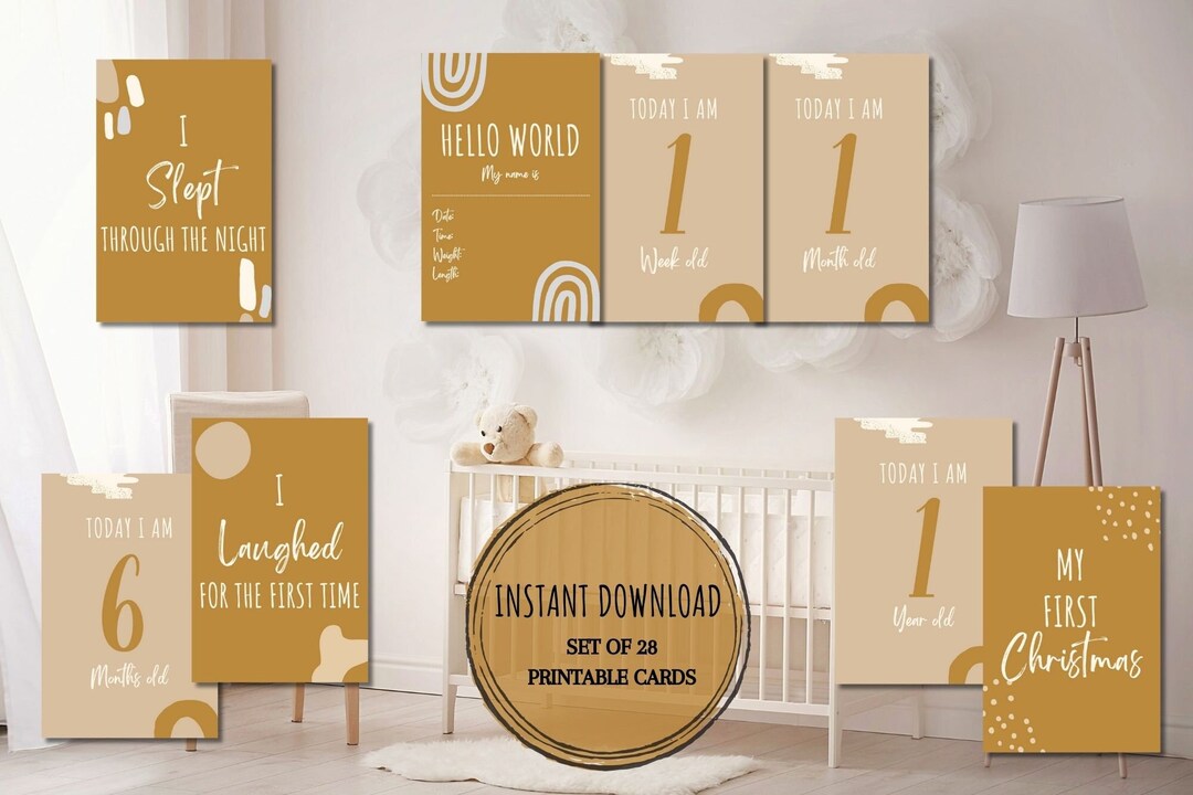 Neutral Baby Printable Milestone Cards, First Year Milestones, Newborn ...