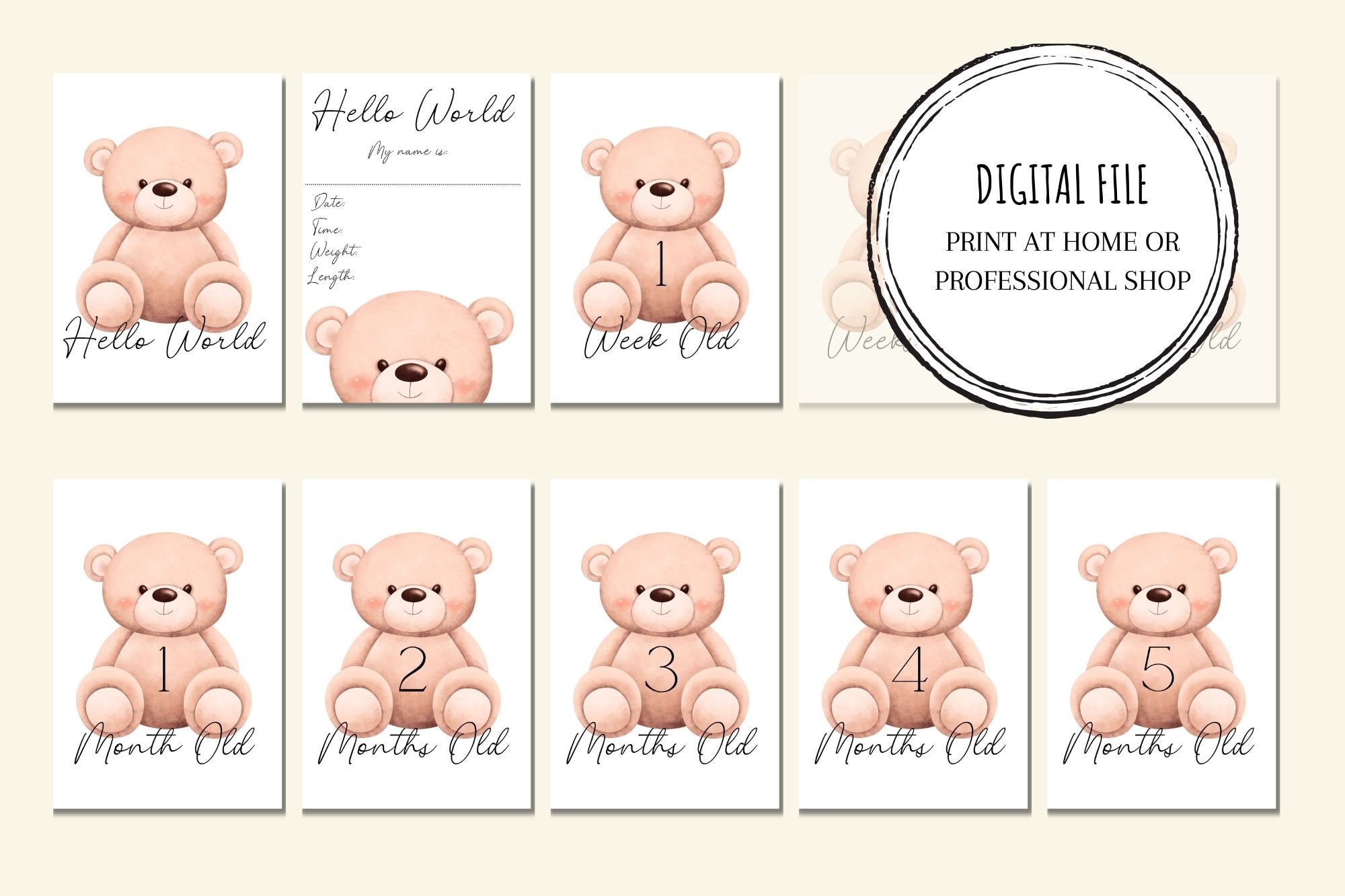 Cute Teddy Printable Milestone Cards, First Year Milestones, Newborn ...