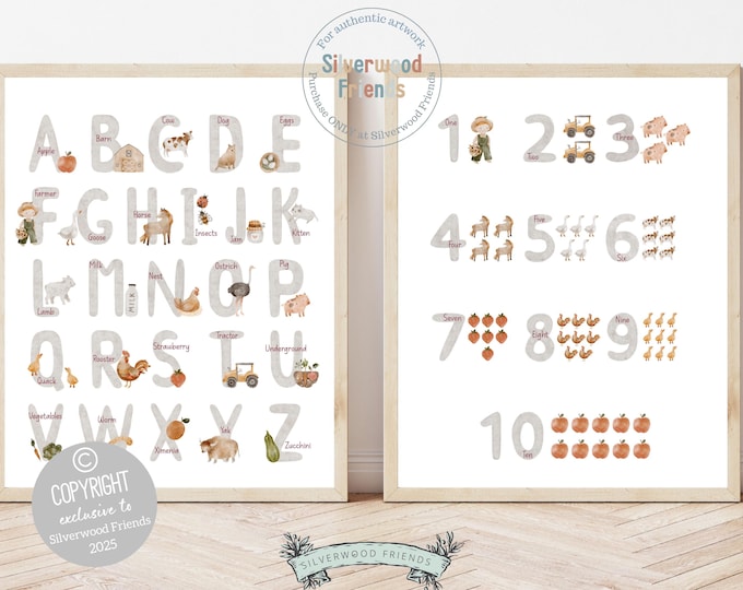 Farm Alphabet Numbers Prints, Farm Nursery Wall Art, Farm Kids Room ...