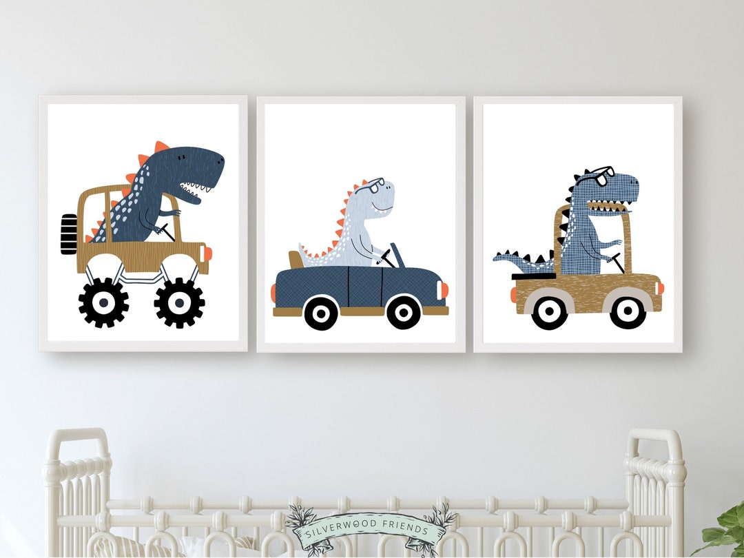 Baby Boys Dinosaur Theme Nursery Print Set of 3transport - Etsy
