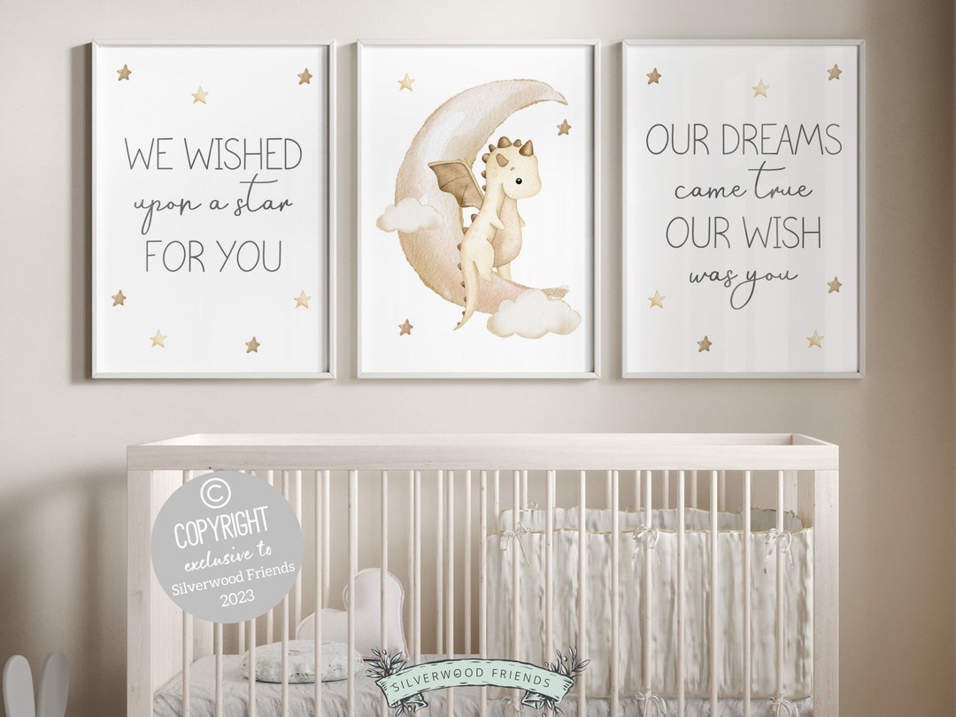 ORIGINAL Baby Dragon Nursery Print Gift for Newborn Beige Dragon ...