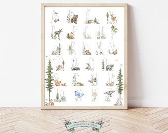 Animal Alphabet Poster Wall Art Woodland Nursery Decor - Etsy