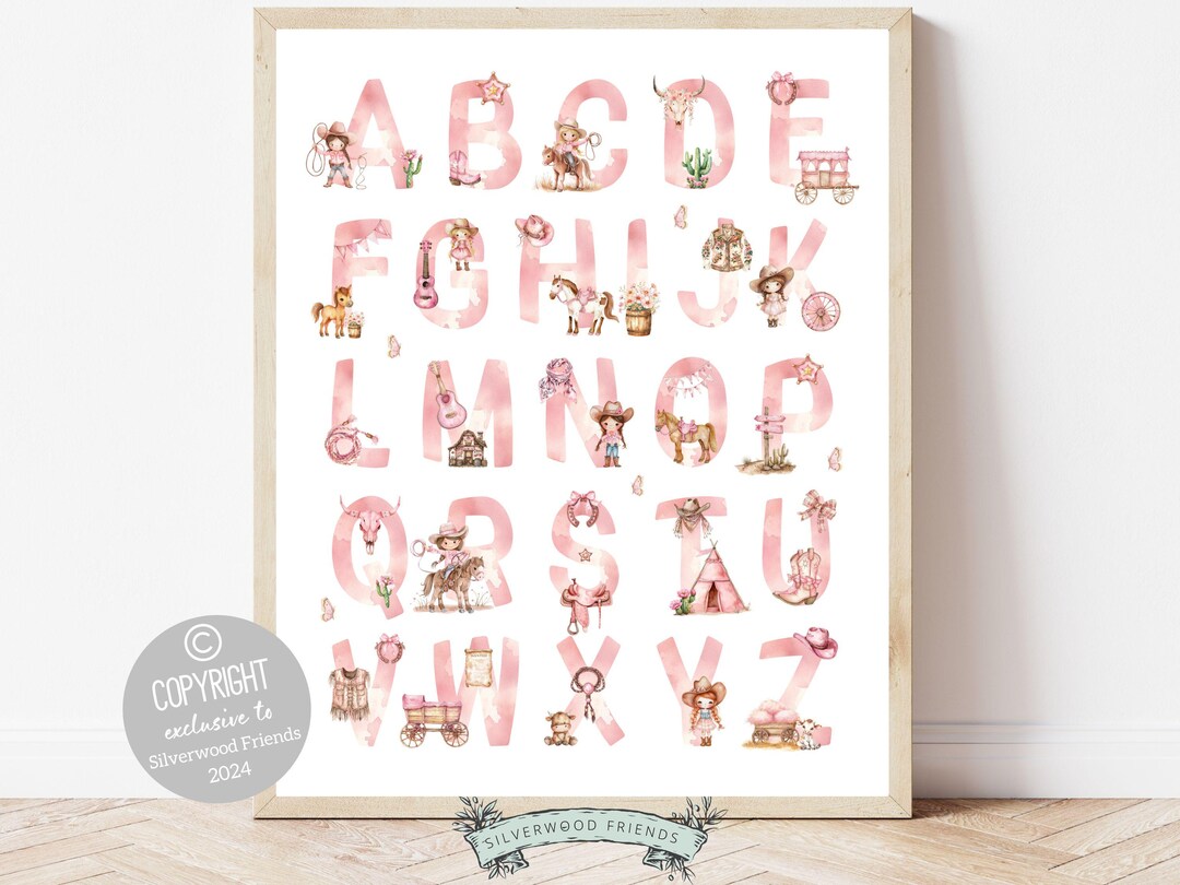 Cowgirl Alphabet Nursery Print, Cowgirl Nursery Decor, Baby Girl ...