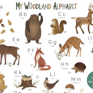 Woodland Alphabet Poster Woodland Nursery Decor Woodland - Etsy