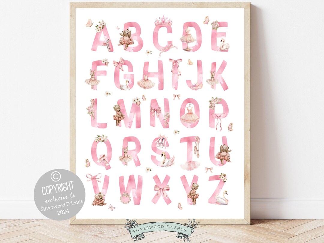 Pink Ballet Alphabet Nursery Print, Watercolor Ballerinas (digital ...