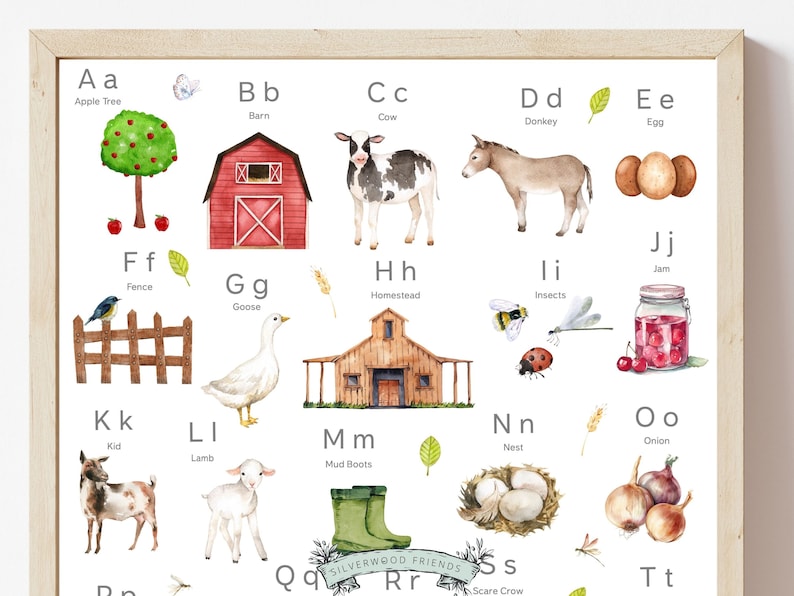 Farm Alphabet Print, Farm Animals Nursery Wall Art, Farm Animal Poster ...
