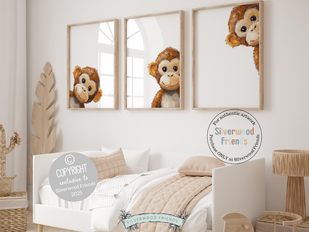Peeking Monkey Nursery Prints, Safari Jungle Monkey Nursery Decor, Kids ...