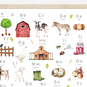 Farm Alphabet and Numbers Print, Farm Animals Nursery Wall Art, Farm ...