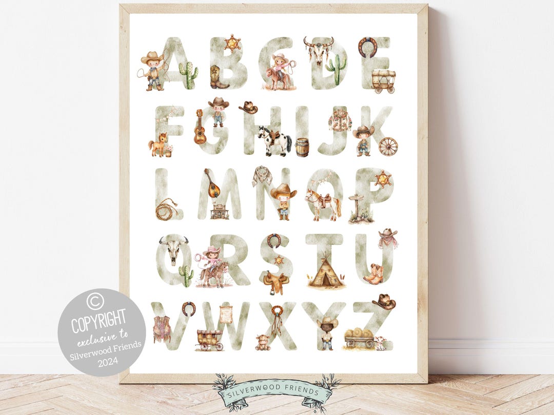 Cowboy Alphabet Nursery Print, Baby Boy Western Cowboy Nursery Decor ...