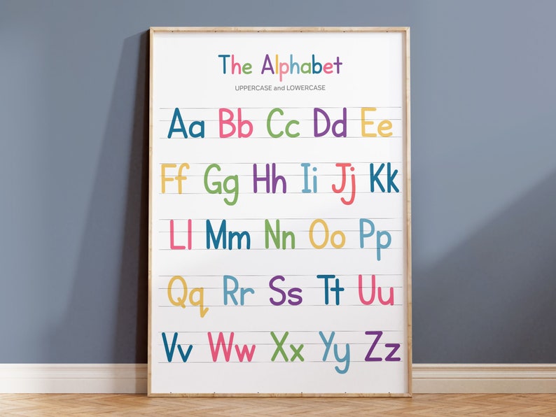 Rainbow Alphabet Poster, Lettering Worksheet, Printable Abc Chart ...