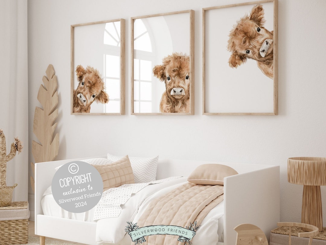 Peeking Highland Cow Nursery Print, Highland Cow Nursery Decor ...
