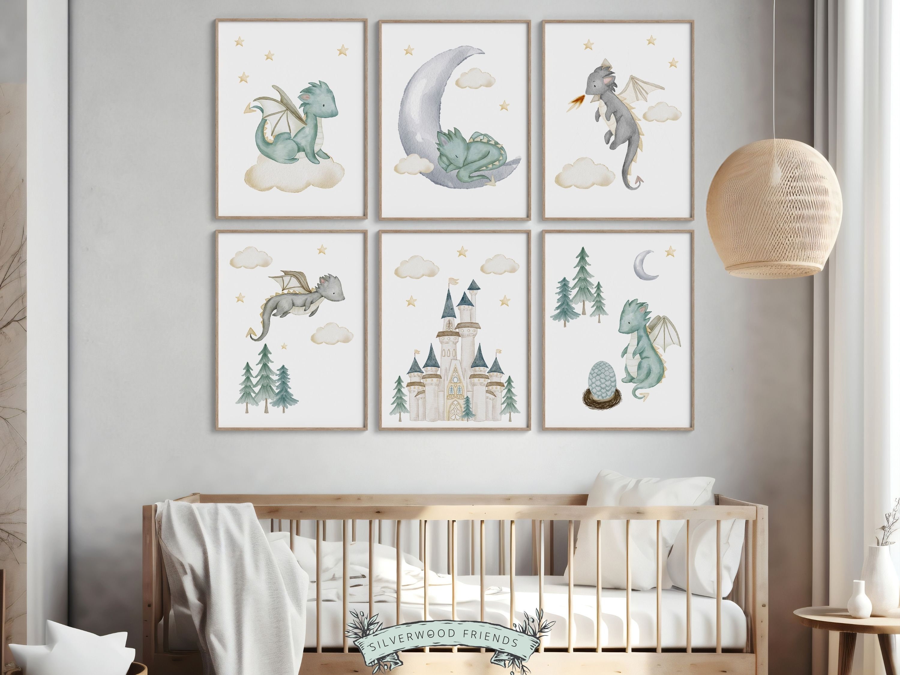 Set of 6 Baby Dragon Nursery Prints, Dragon Nursery Decor, Dragon ...