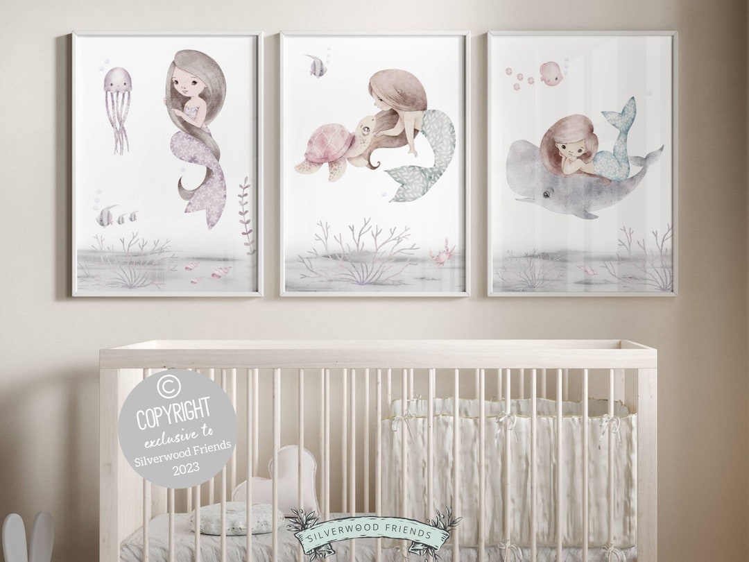 ORIGINAL Mermaid Nursery Print Gift For Baby Girl Ocean Nursery Decor ...