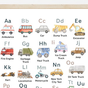 Transport Alphabet Print, Construction Vehicles ABC Print, Boys Nursery ...