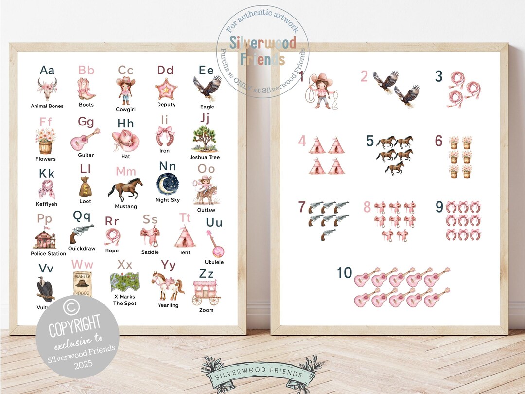 Cowgirl Alphabet and Number Print, Baby Girl Western Nursery Decor ...