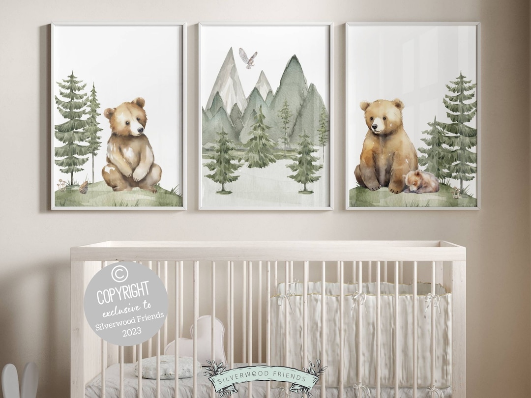 Baby Bear Nursery Print, Bear Nursery Decor, Mountain Nursery Decor ...