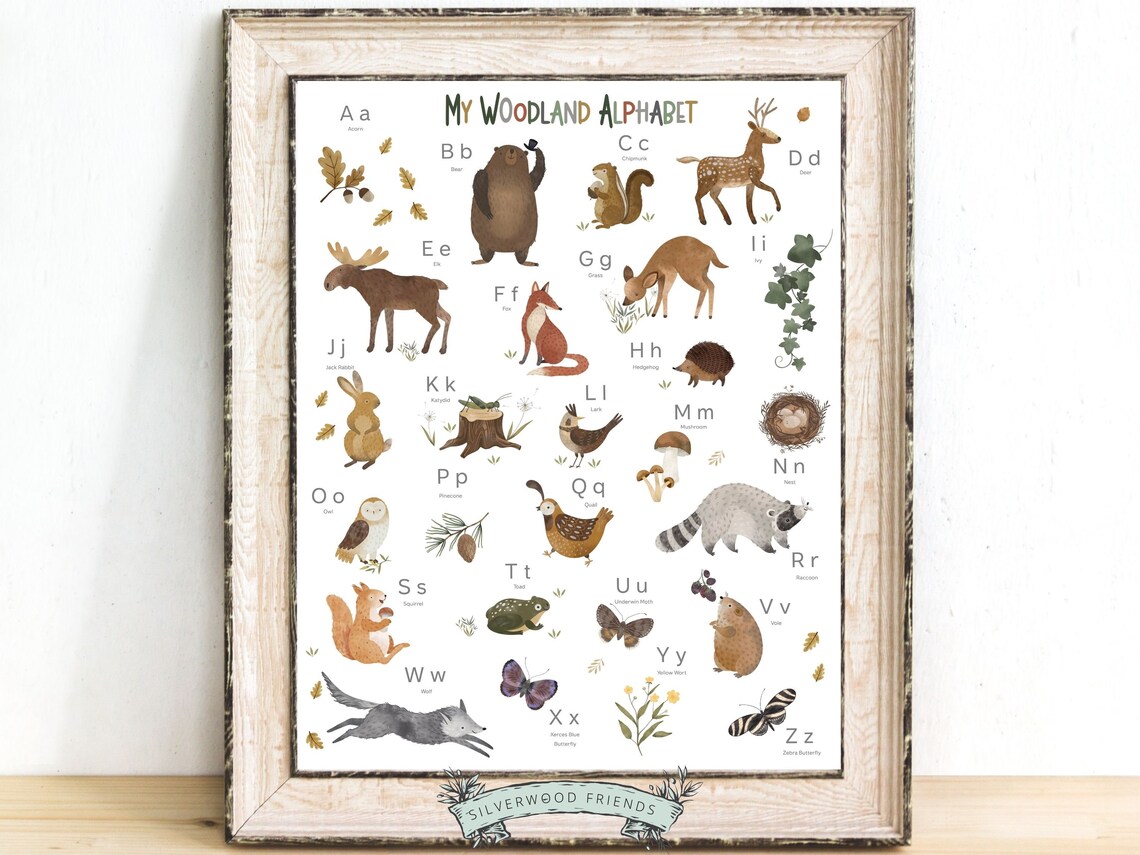 Woodland Alphabet Poster Woodland Alphabet Print Woodland - Etsy