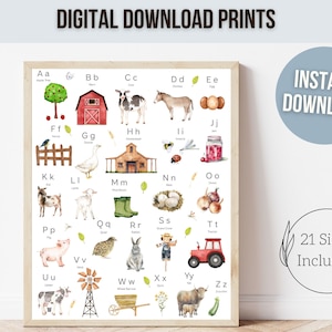 Farm Alphabet Print, Farm Animals Nursery Wall Art, Farm Animal Poster ...