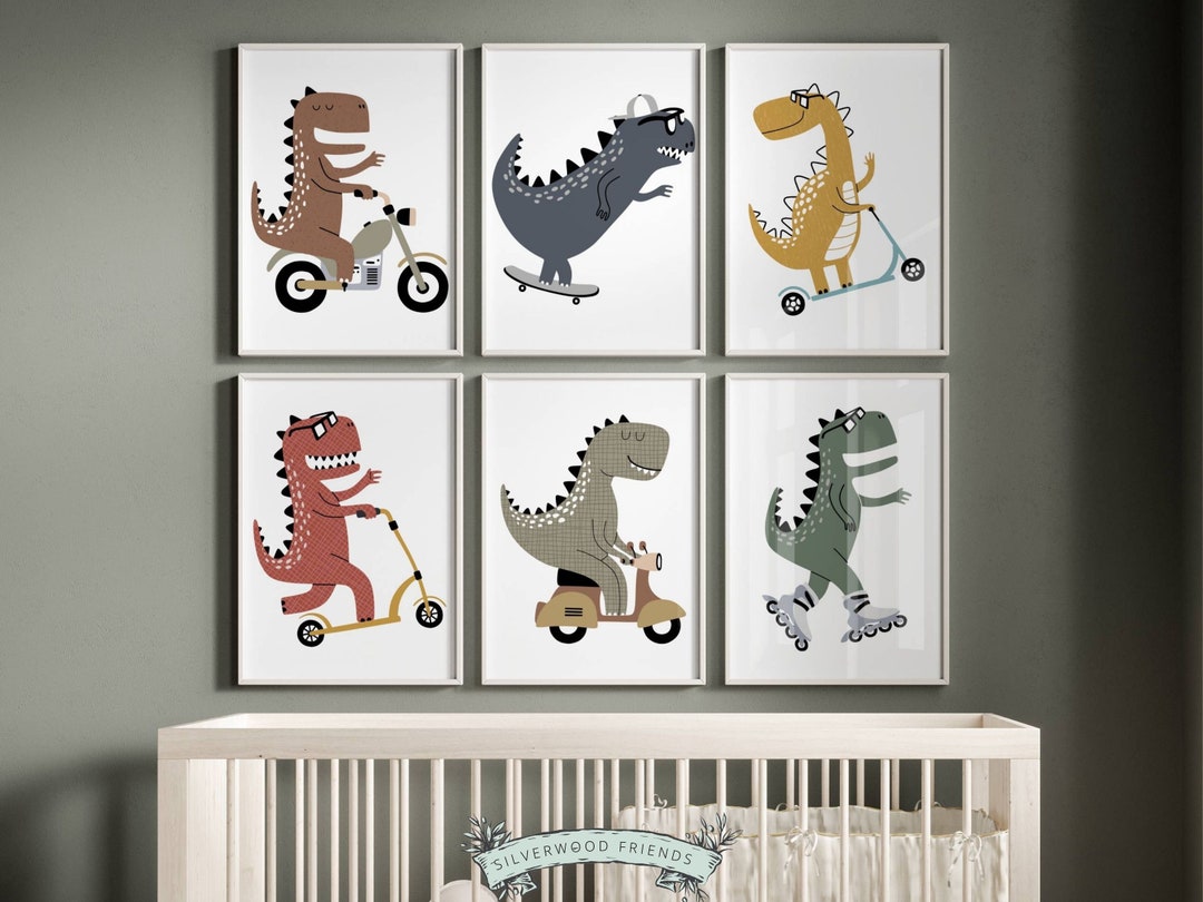 Baby Boys Dinosaur Nursery Prints Dinosaurs Riding Bikes - Etsy