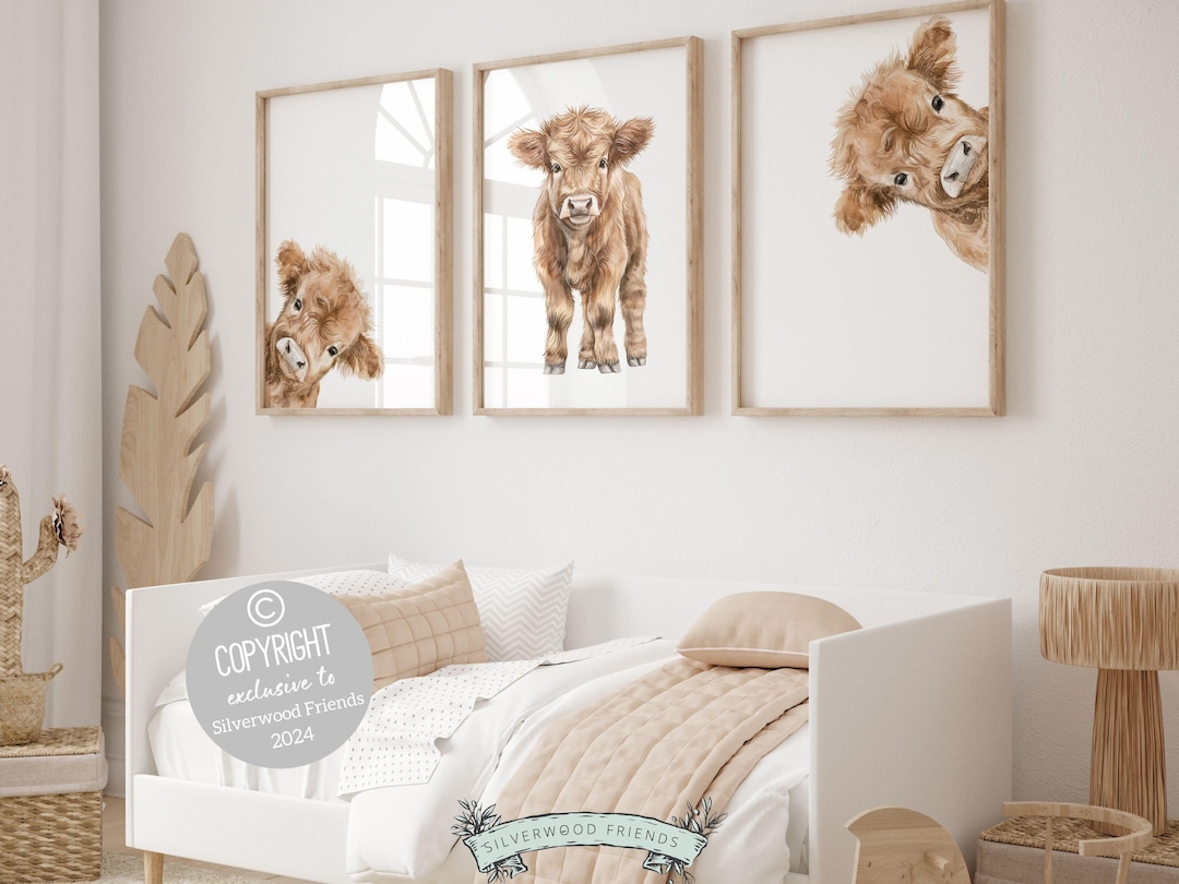 Peeking Highland Cow Nursery Print, Highland Cow Nursery Decor ...