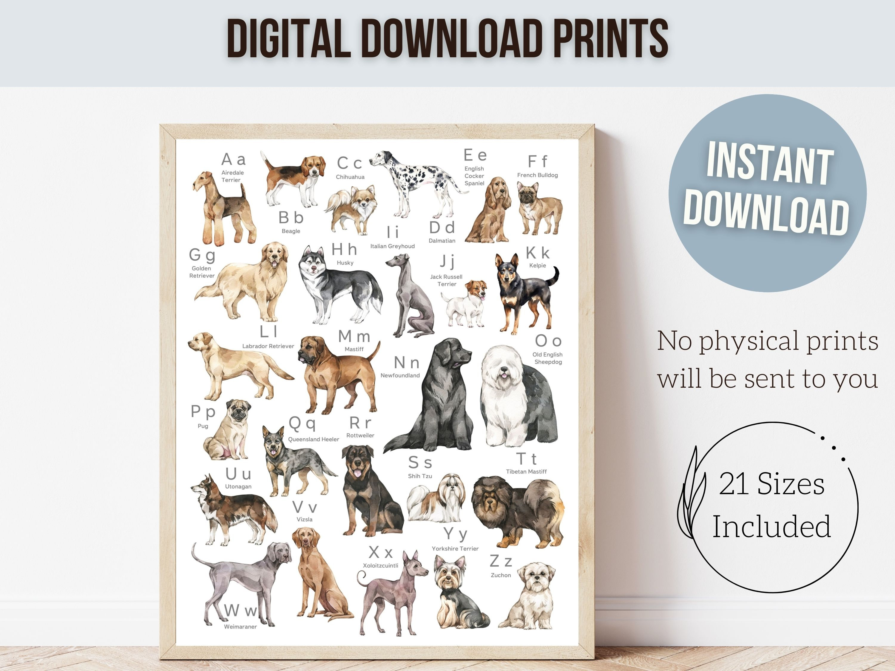 Dog Alphabet Poster Print, Dog Breed Nursery Poster, Abc of Dogs ...