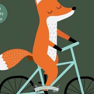 Woodland Animals Riding Bike Set of 3 Prints Green Woodland - Etsy