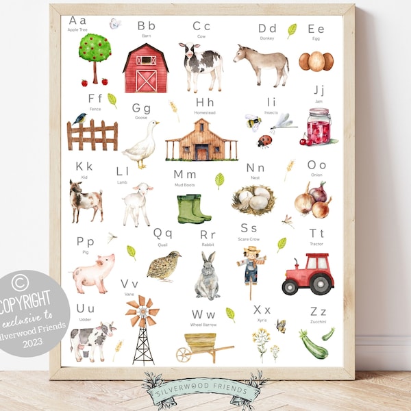 Farm Alphabet Wall Art - Etsy