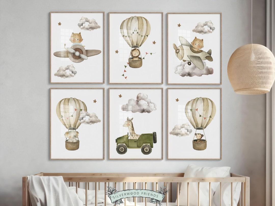 Hot Air Balloon Nursery Prints, Safari Animal Nursery Decor, Neutral ...