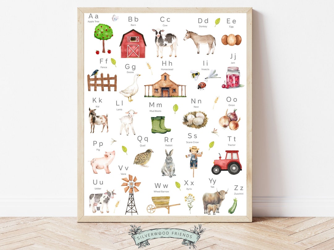 Farm Alphabet Print, Farm Animals Nursery Wall Art, Farm Animal Poster ...