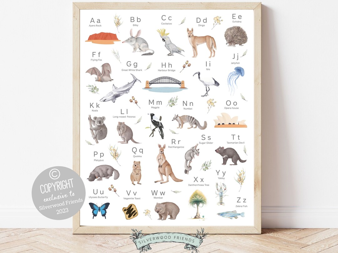 Australian Alphabet Print, Australian Animal Nursery Print, Australiana ...