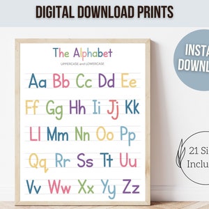 Rainbow Alphabet Poster, Lettering Worksheet, Printable Abc Chart ...