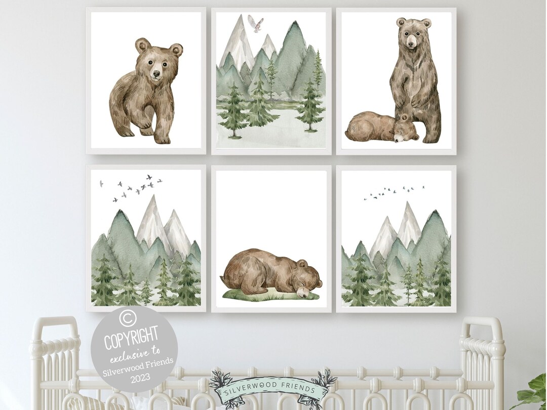 Set of 6 Baby Bear Nursery Prints, Bear Nursery Decor, Baby Animal ...