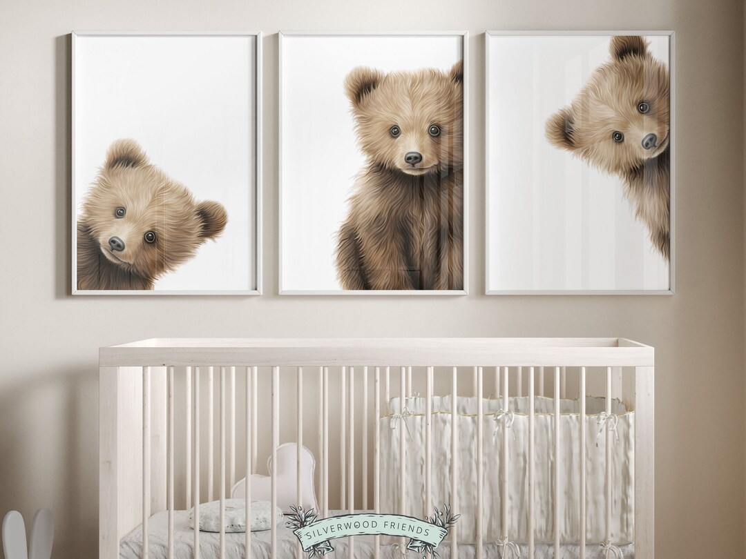 Peeking Bear Nursery Print, Peekaboo Bear Nursery Decor, Neutral ...