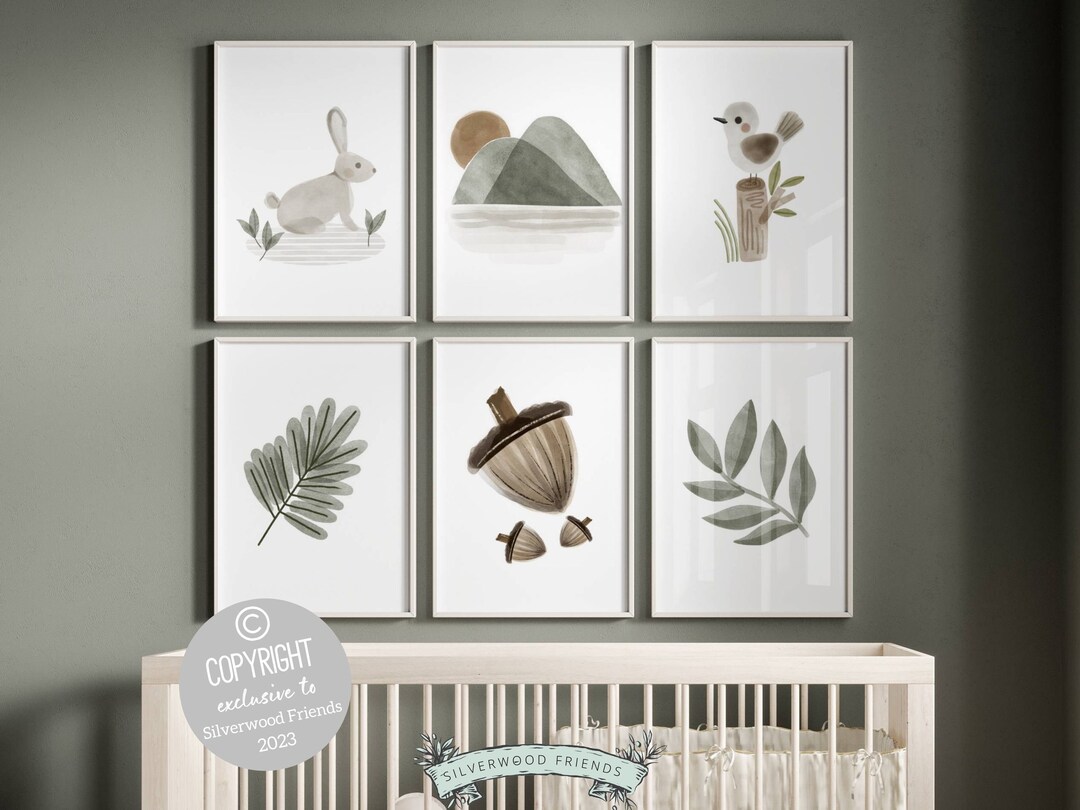 Woodland Nursery Prints, Sage Green Nursery Decor, Boho Nursery Decor ...