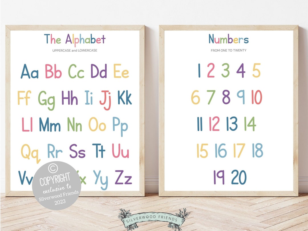 Rainbow Alphabet Poster, Number Poster, Alphabet Chart Print, Lettering ...