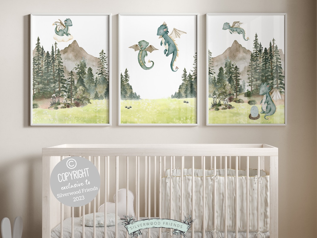 Baby Dragon Nursery Prints, Dragon Nursery Decor, Dragon Nursery Wall ...