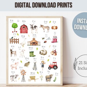 Farm Alphabet and Numbers Print, Farm Animals Nursery Wall Art, Farm ...