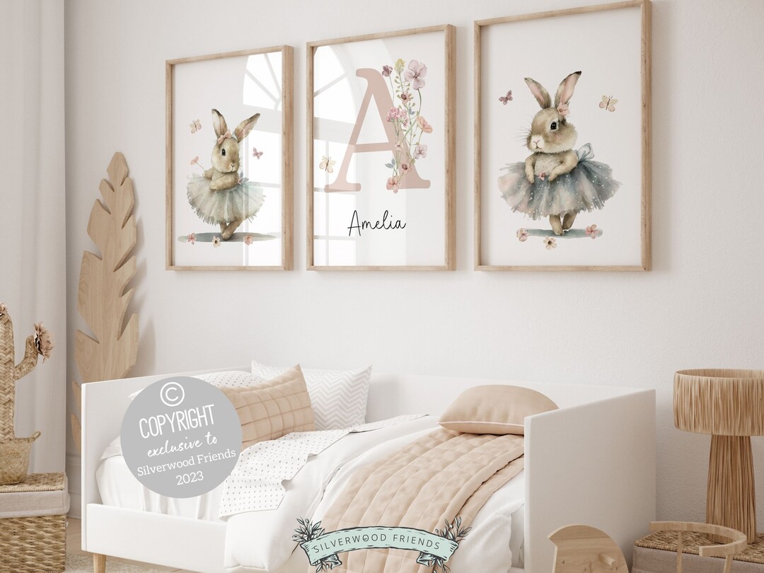 ORIGINAL Bunny Nursery Print Gift for Baby Girl Bunny Wildflower ...