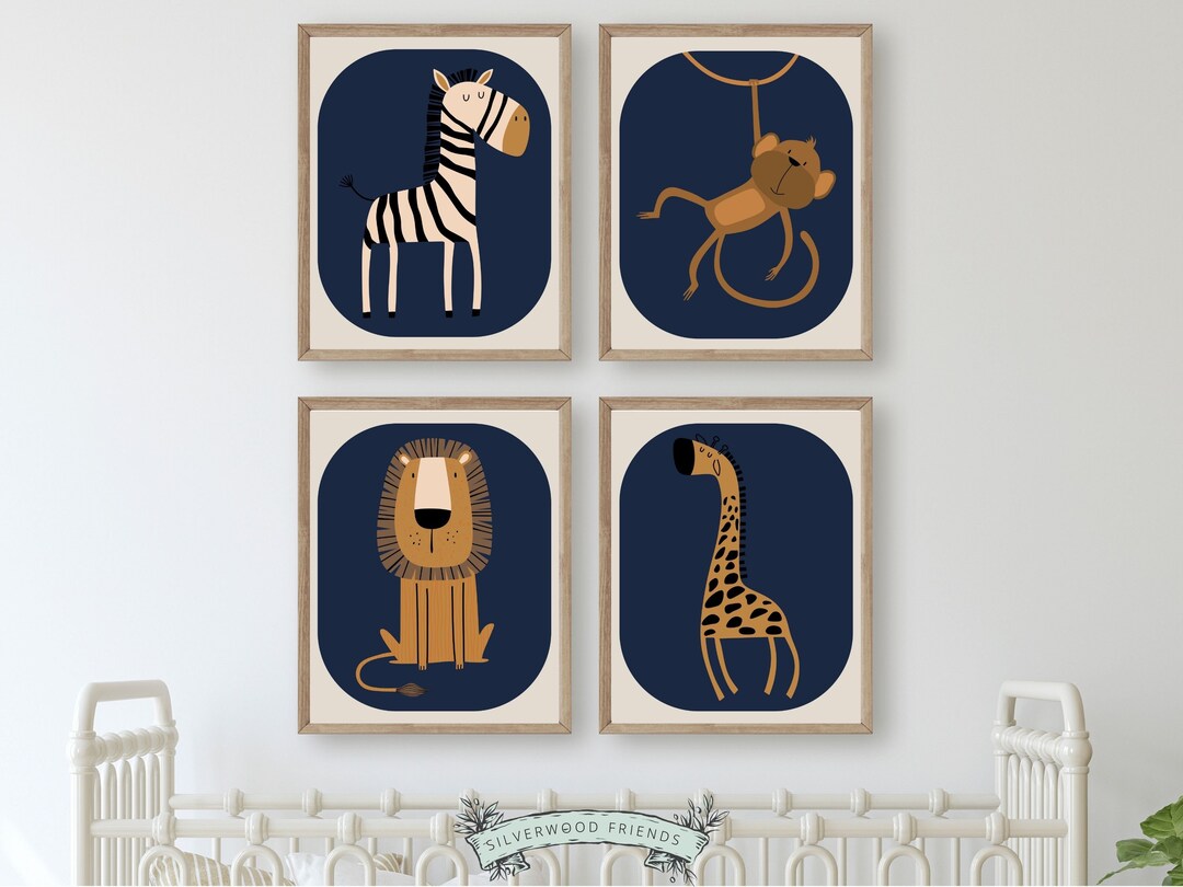 Boho Safari Nursery Prints, Boho Jungle Nursery Decor, Navy Nursery ...