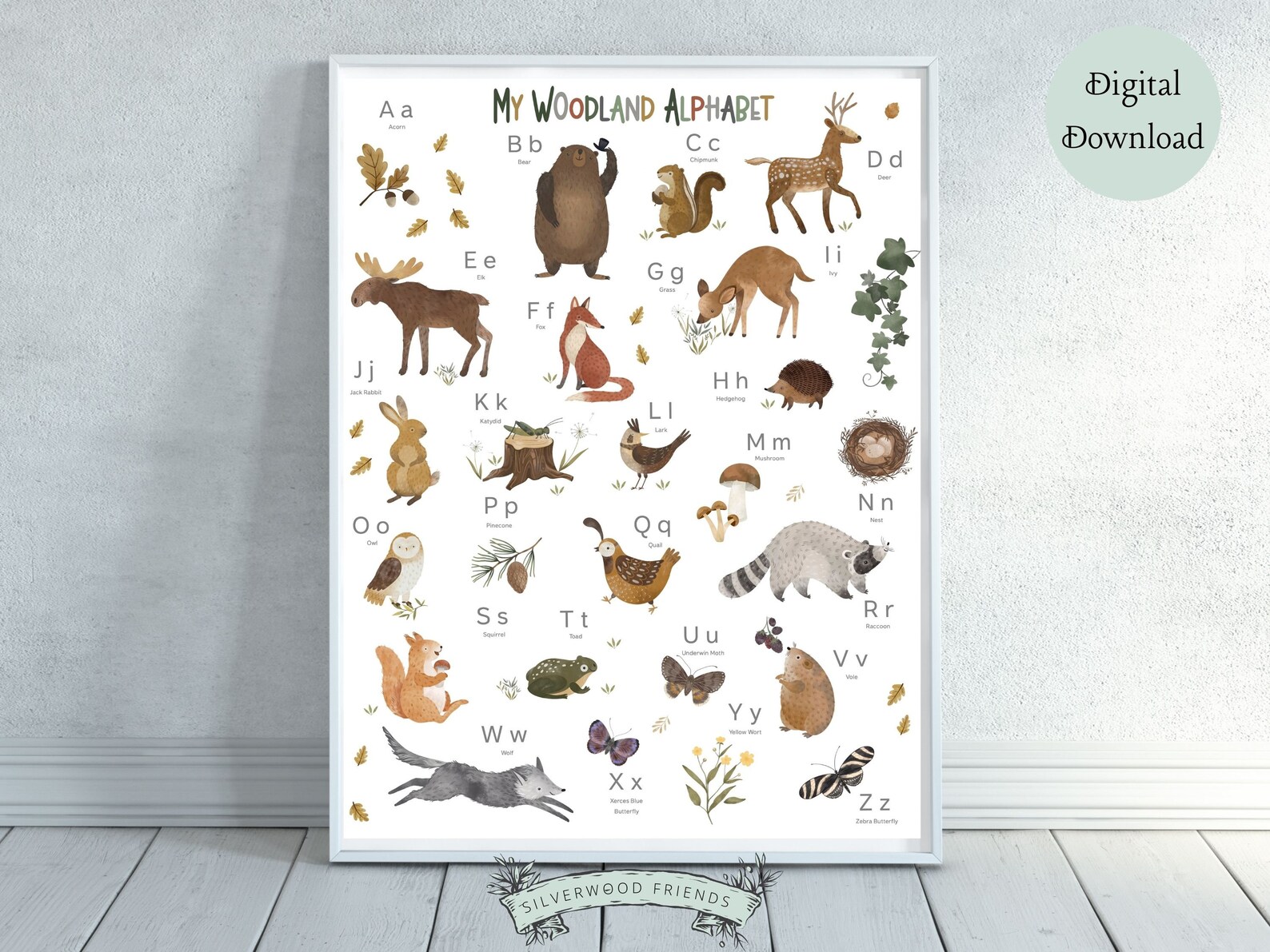 Woodland Alphabet Poster Woodland Alphabet Print Woodland - Etsy