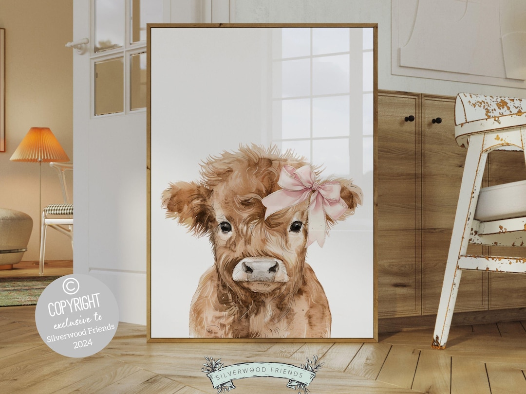 Highland Cow Nursery Print, Baby Girl Highland Cow Nursery Decor ...
