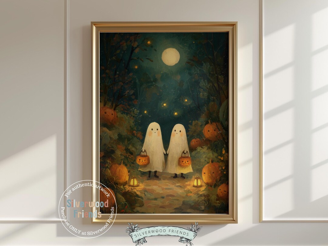 Pumpkin Patch Ghost Landscape, Halloween Printable Wall Art, Cozy Fall ...