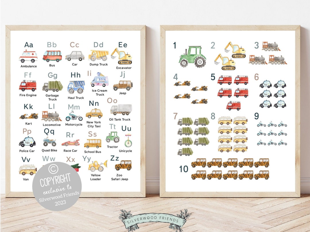 Transport Alphabet and Number Print, Vehicles ABC Print, Boys Nursery ...